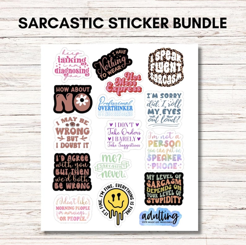 Sarcastic Sticker Pack Sassy Adult Humor Funny Water Resistant Water ...