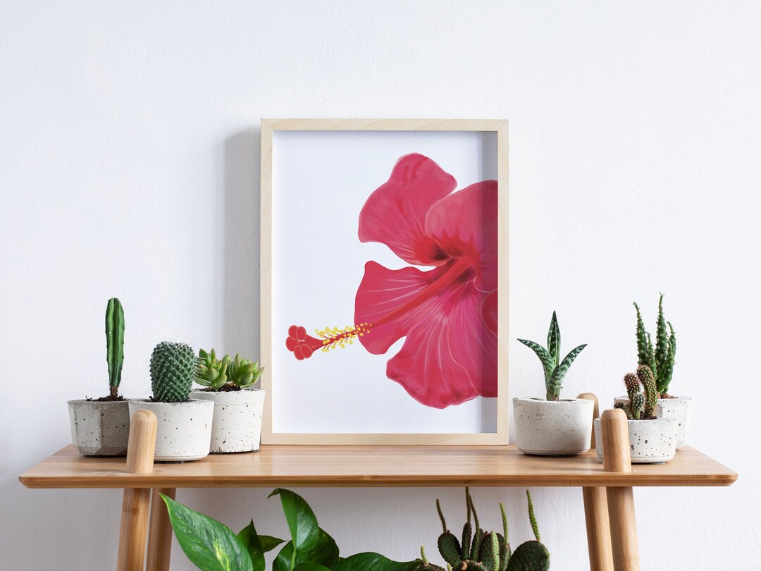 Hibiscus Flower Wall Art, Hibiscus Painting, Red Flower Print, Original ...