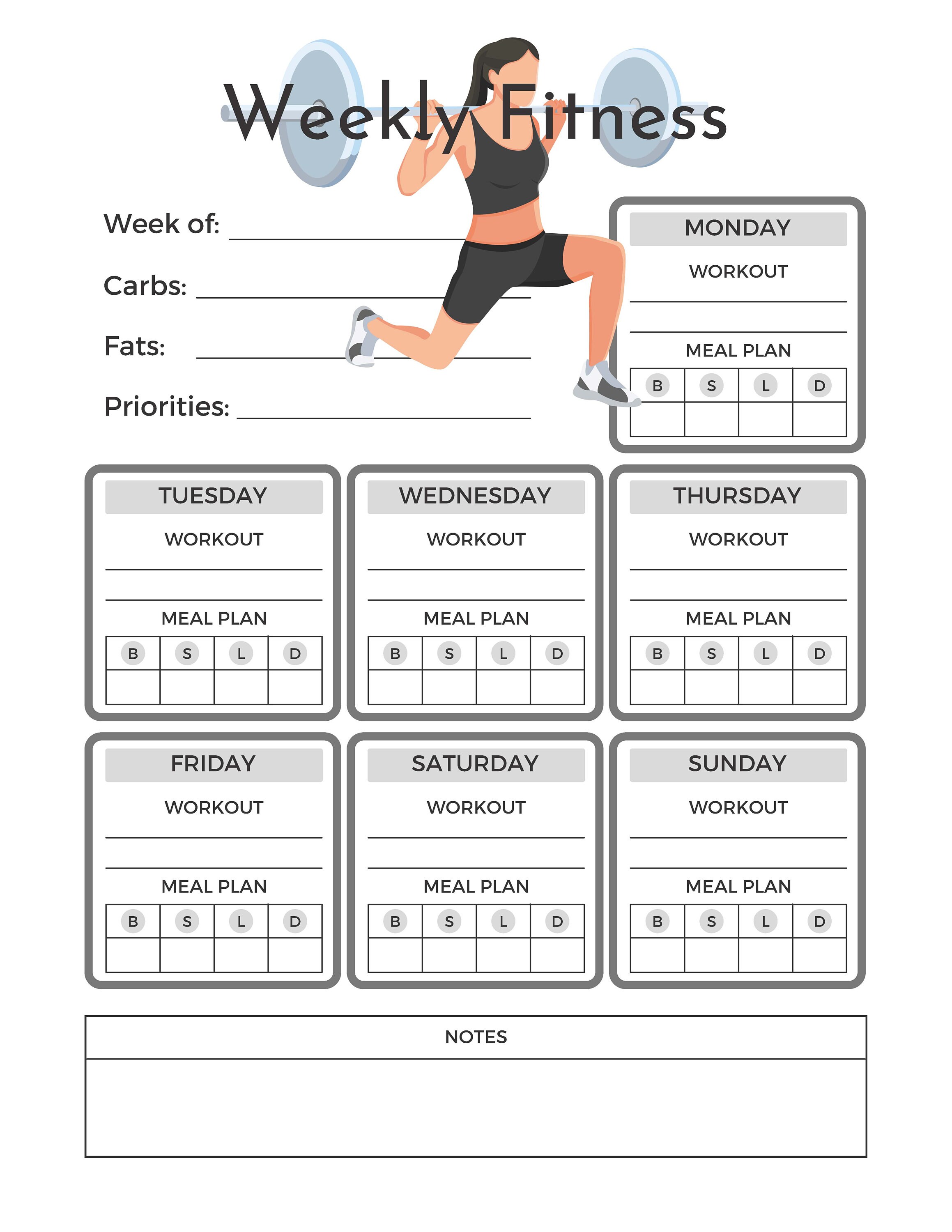 Weekly Fitness Planner Template - Etsy