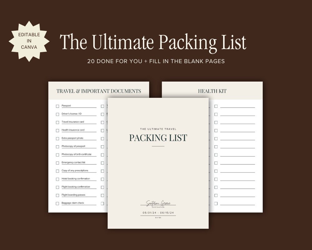Editable Travel Packing List | Digital Travel Packing Checklist | Canva ...