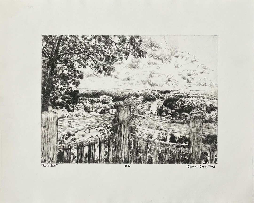 Landscape Drypoint Print - Etsy