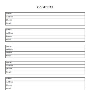 Minimalist Printable Contact Sheet – Customizable Digital Template ...