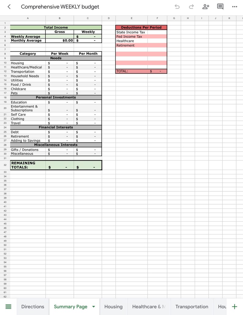 Automatically Calculated MONTHLY Budget Sheet - Etsy
