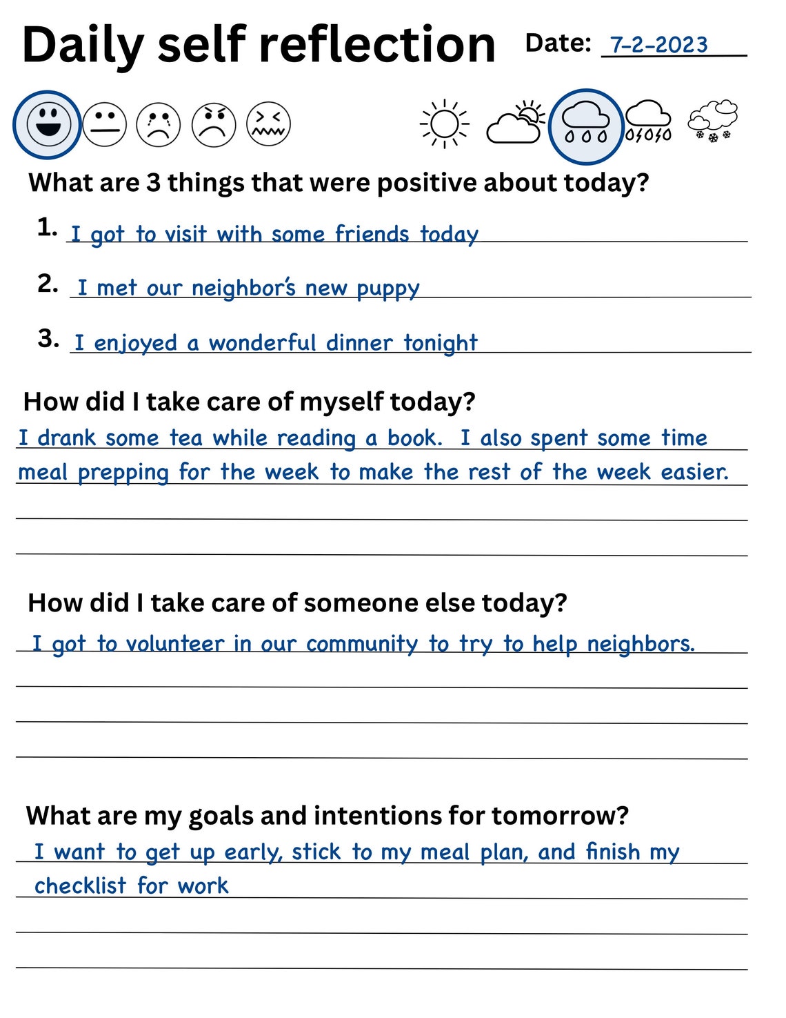 Daily Self Reflection Sheet - Etsy
