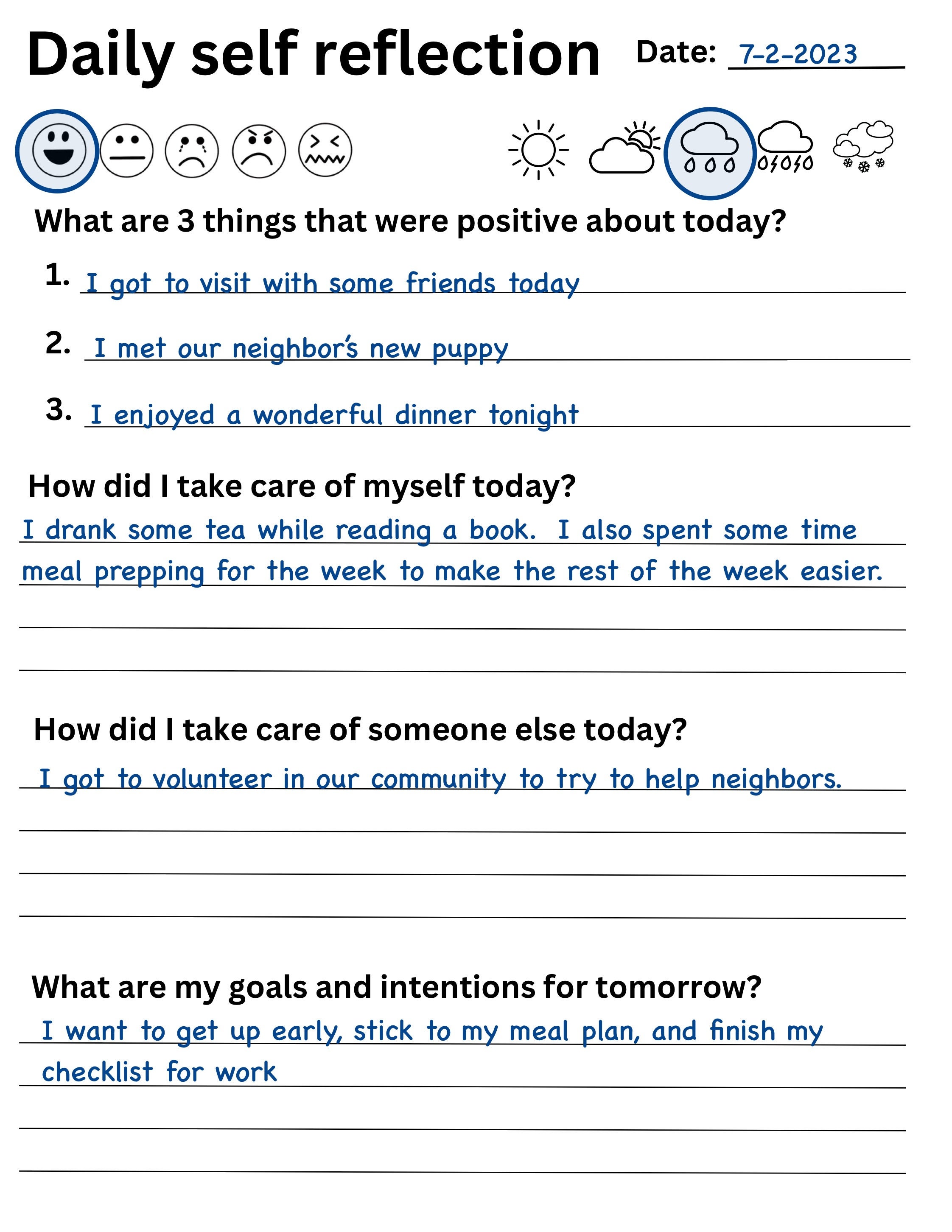 Daily Self Reflection Sheet - Etsy