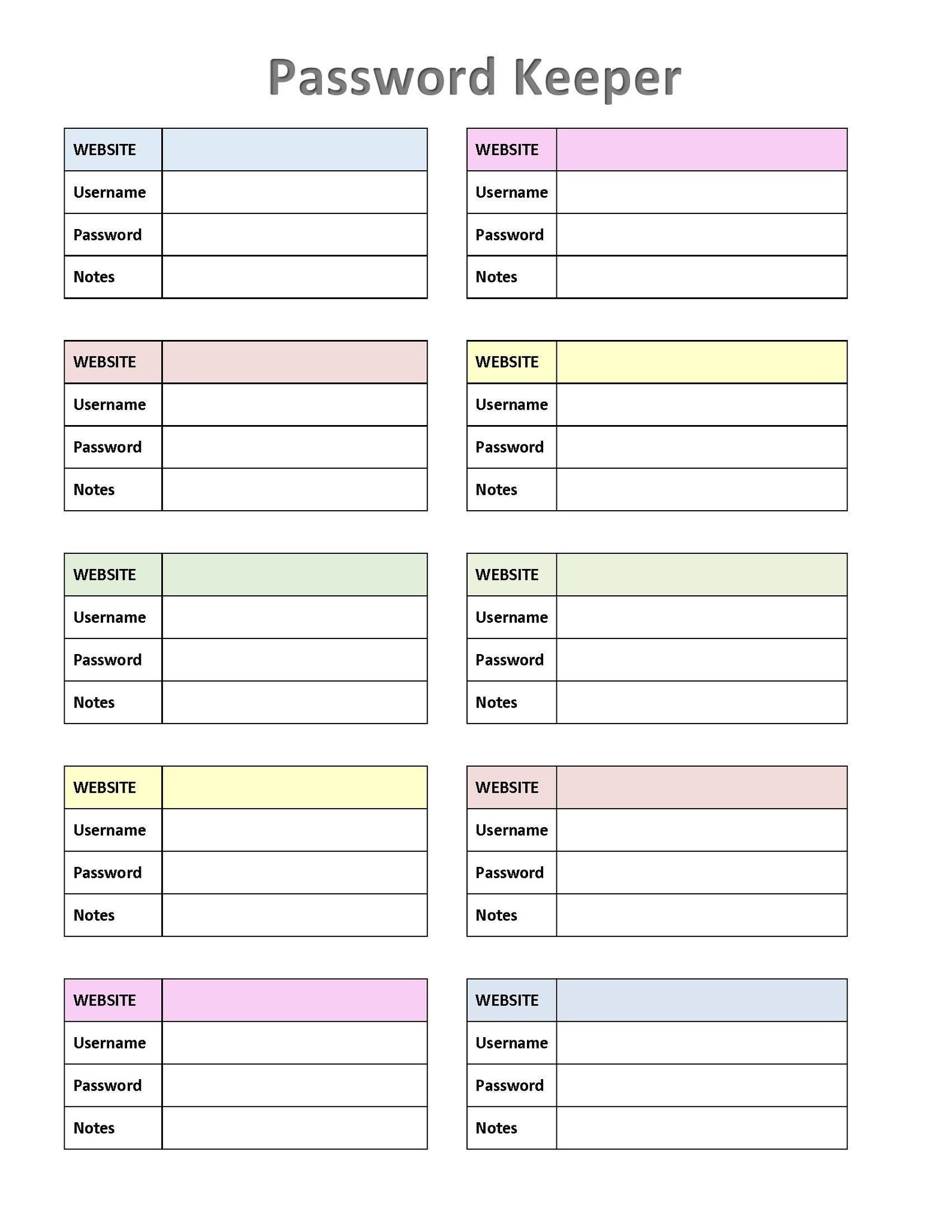 Minimalist Colorful Password Tracker - Etsy