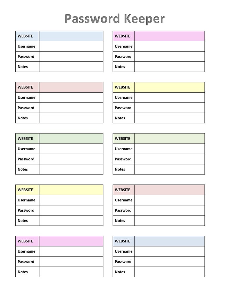 Minimalist Colorful Password Tracker - Etsy