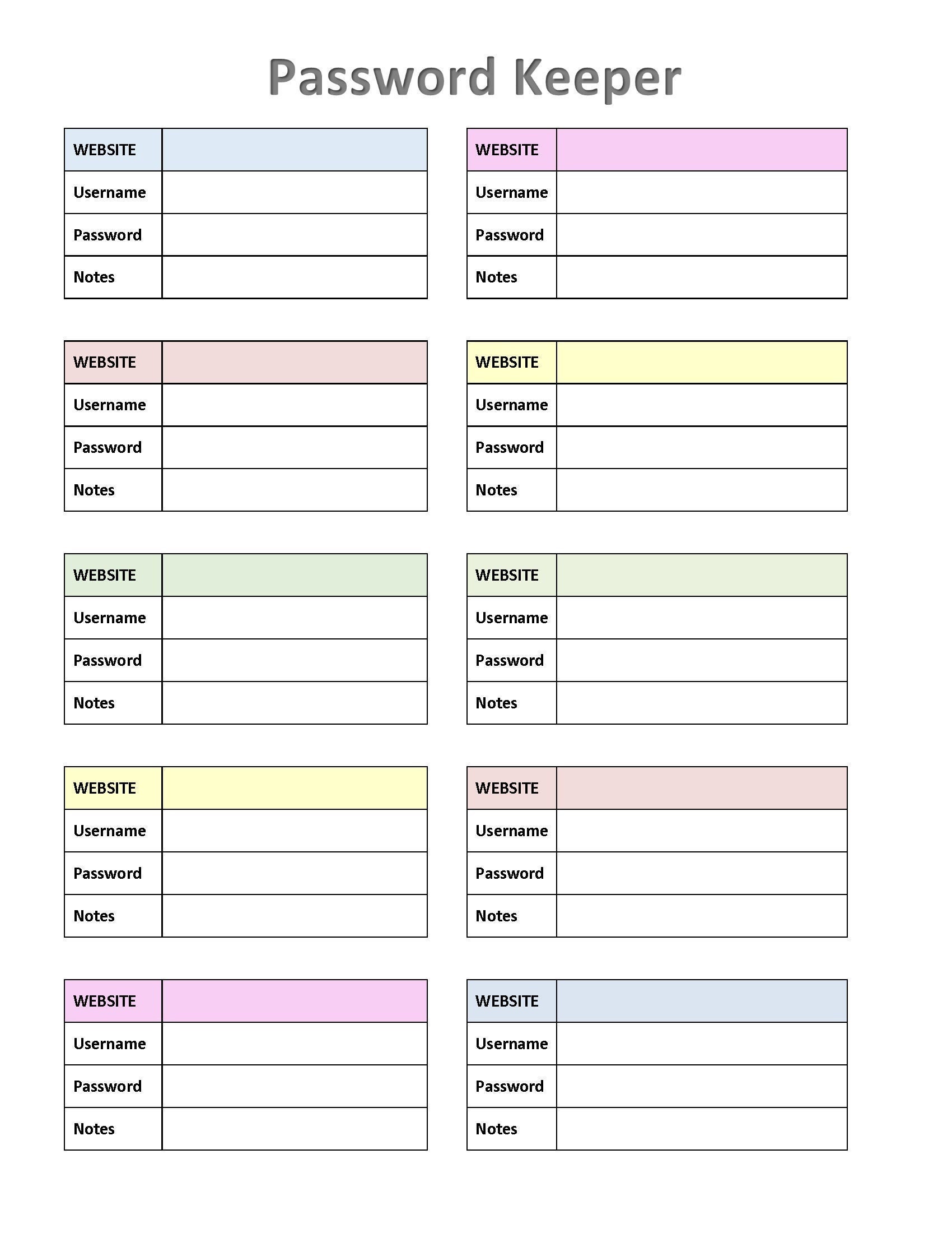 Minimalist Colorful Password Tracker - Etsy