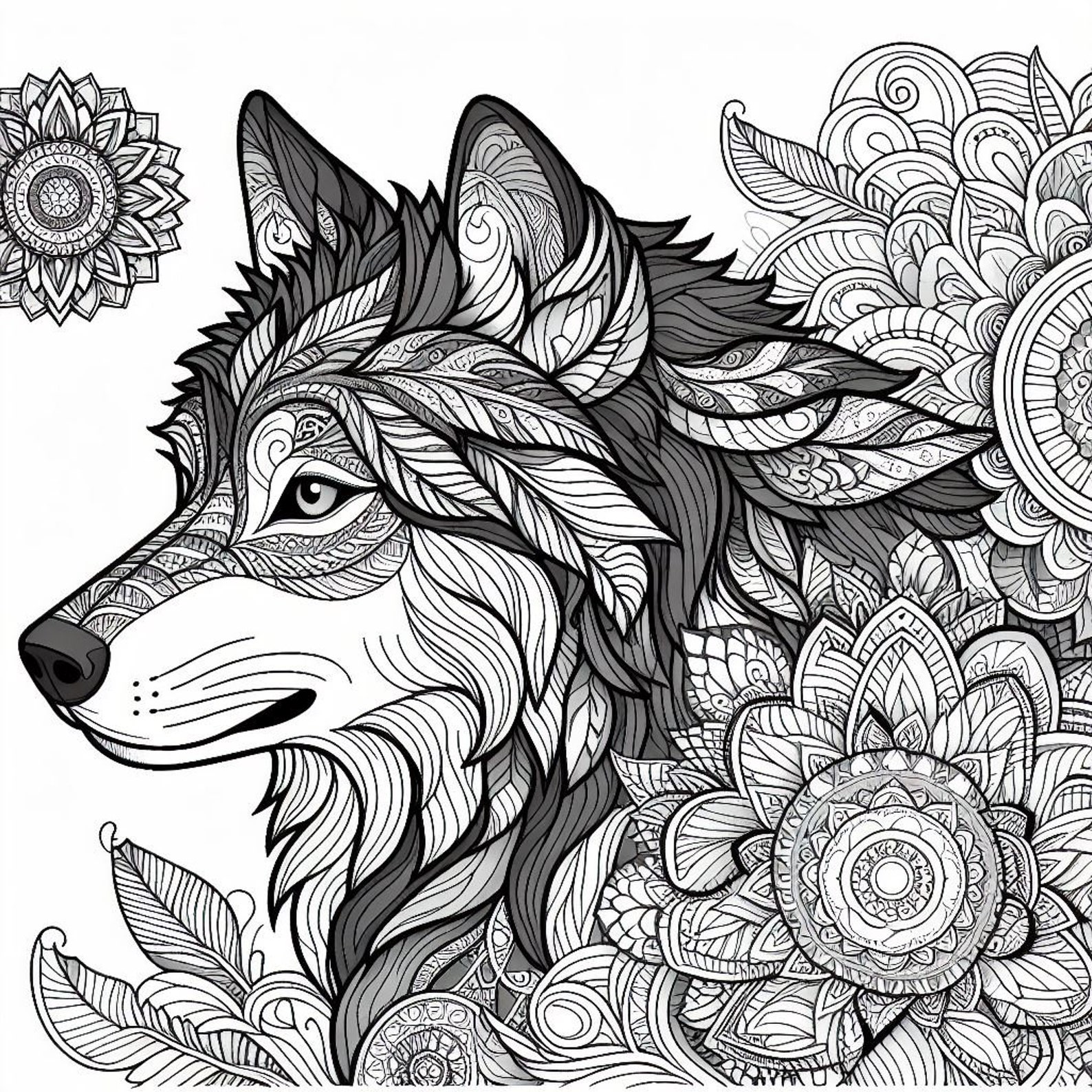 Mandala Wolf, and Fox Coloring Pages, Discover Serenity in Intricate ...