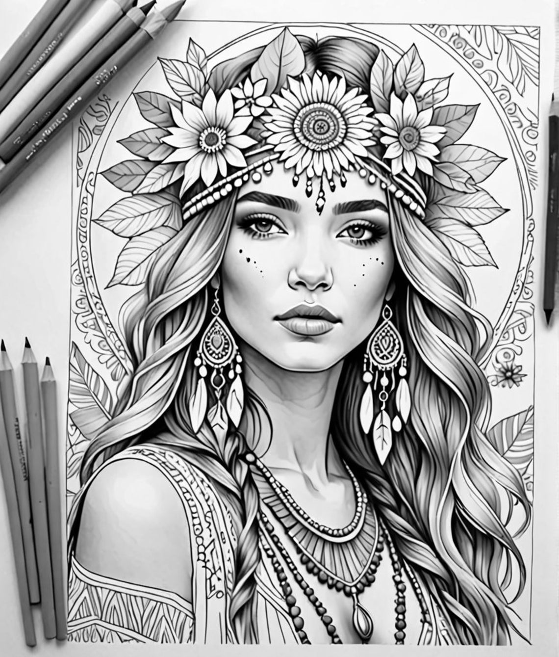 Boho Women Coloring Page - Etsy