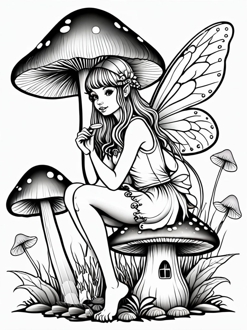Enchanting Fairy and Mushroom Coloring Pages - Etsy
