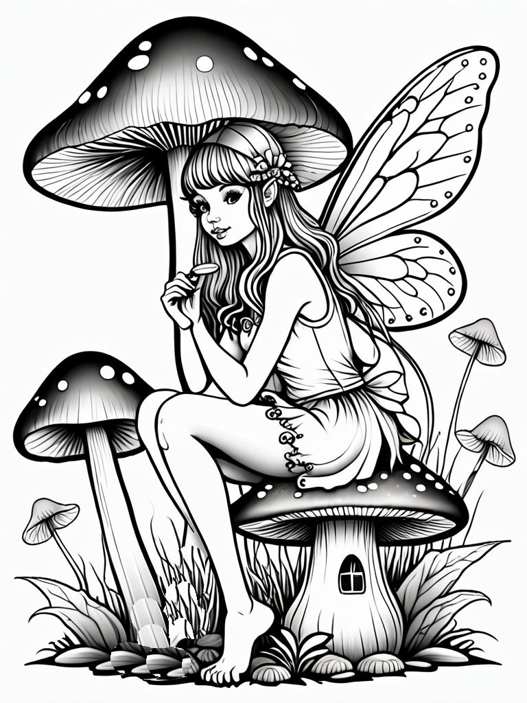 Enchanting Fairy and Mushroom Coloring Pages - Etsy