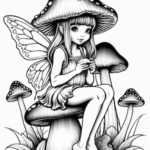 Enchanting Fairy and Mushroom Coloring Pages - Etsy