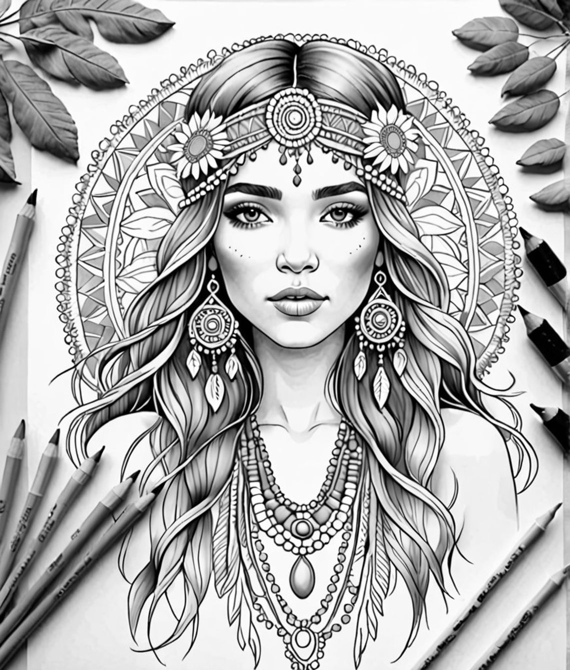Boho Women Coloring Page - Etsy