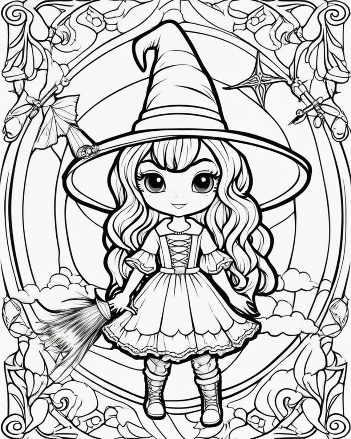 Cute Witch Coloring Pages a Whimsical Journey Into Magical Realism - Etsy