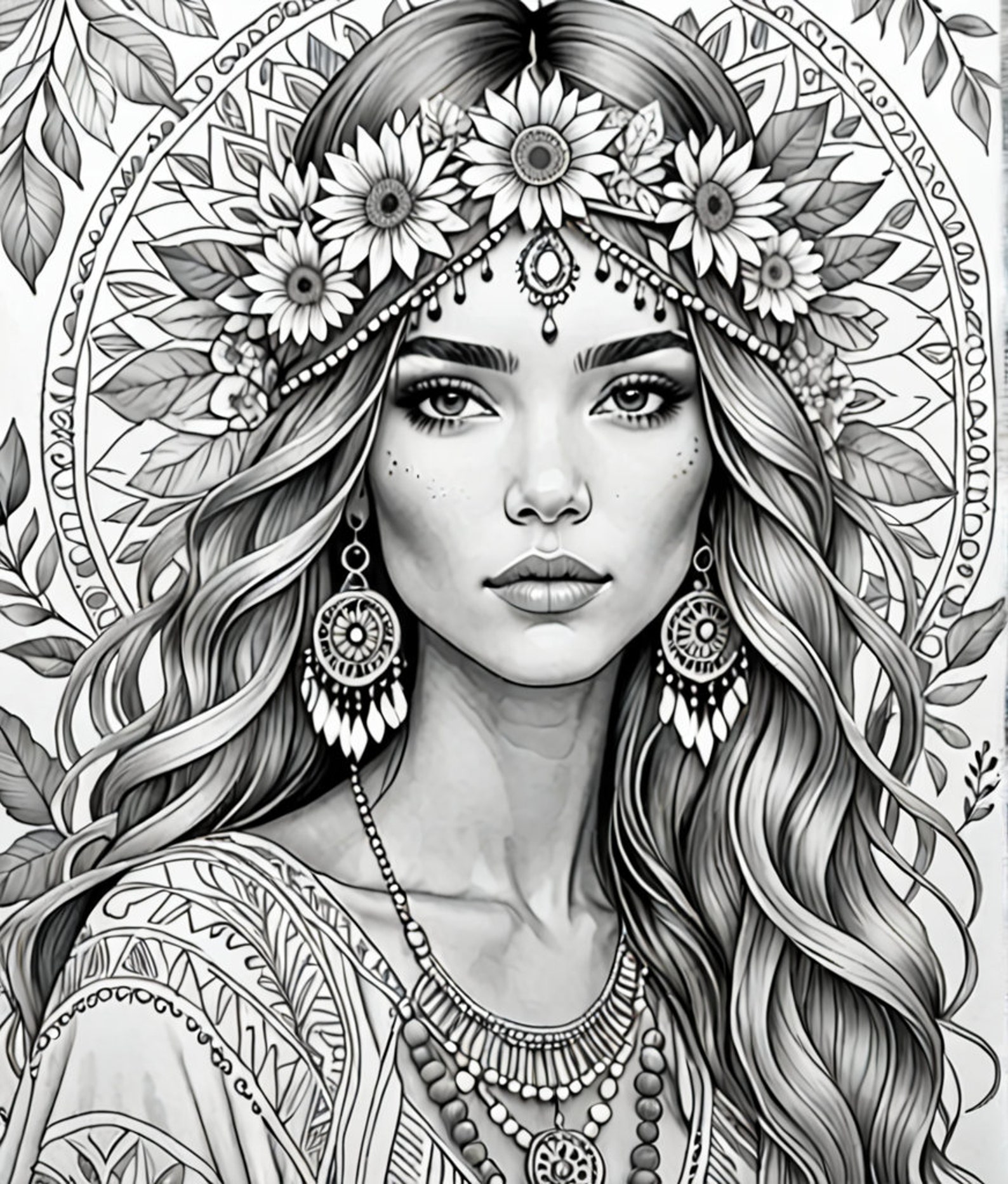 Boho Women Coloring Page - Etsy