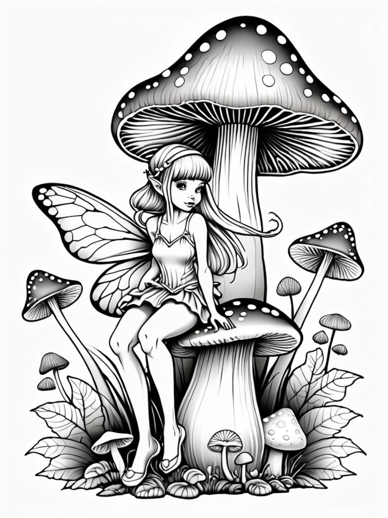 Enchanting Fairy and Mushroom Coloring Pages - Etsy