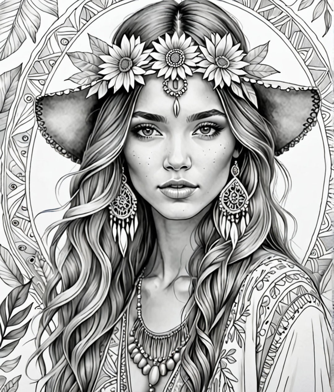 Boho Women Coloring Page - Etsy