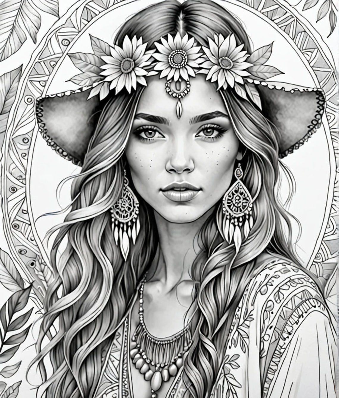 Boho Women Coloring Page - Etsy