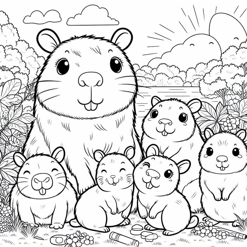 Capybara Coloring Adventure, a Playful Journey Through the Amazon - Etsy