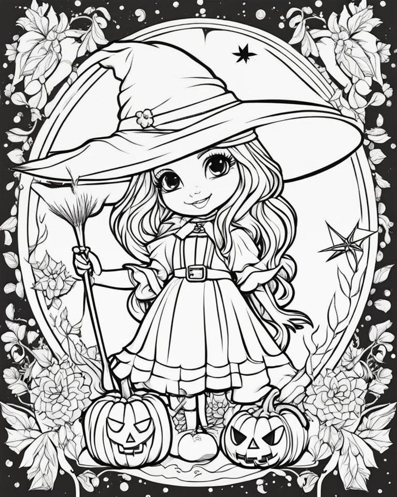 Cute Witch Coloring Pages a Whimsical Journey Into Magical Realism - Etsy