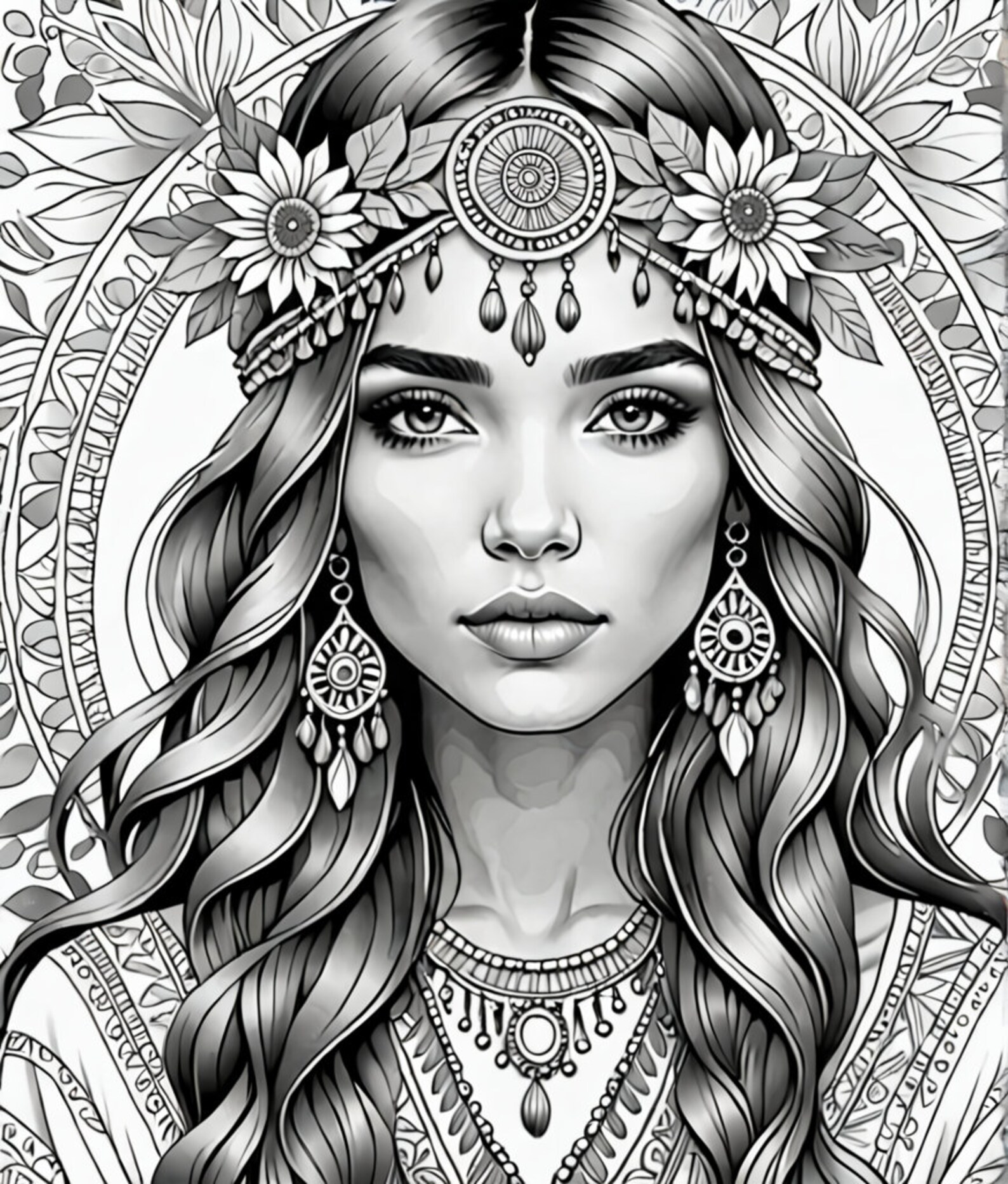 Boho Women Coloring Page - Etsy