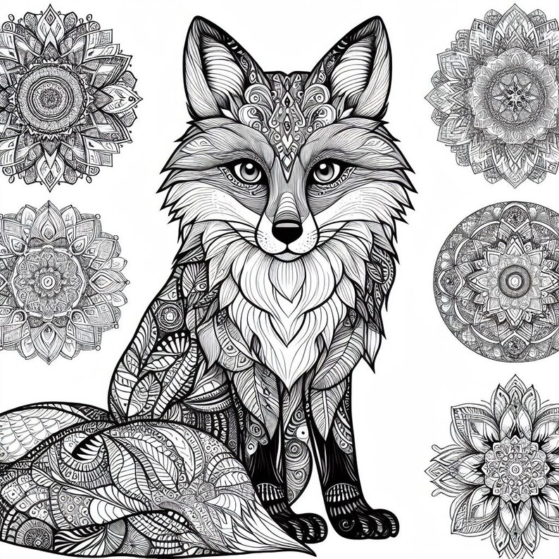 Mandala Wolf, and Fox Coloring Pages, Discover Serenity in Intricate ...