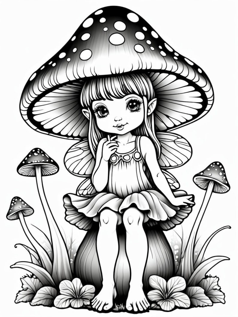 Enchanting Fairy and Mushroom Coloring Pages - Etsy