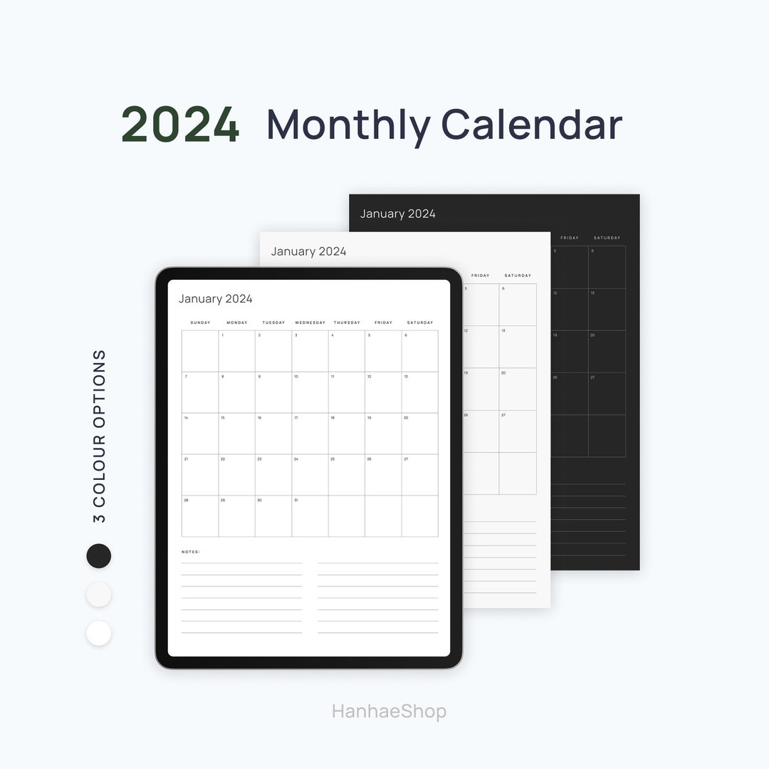 2024 Monthly Calendar Printable Planner Portrait View Digital Template ...