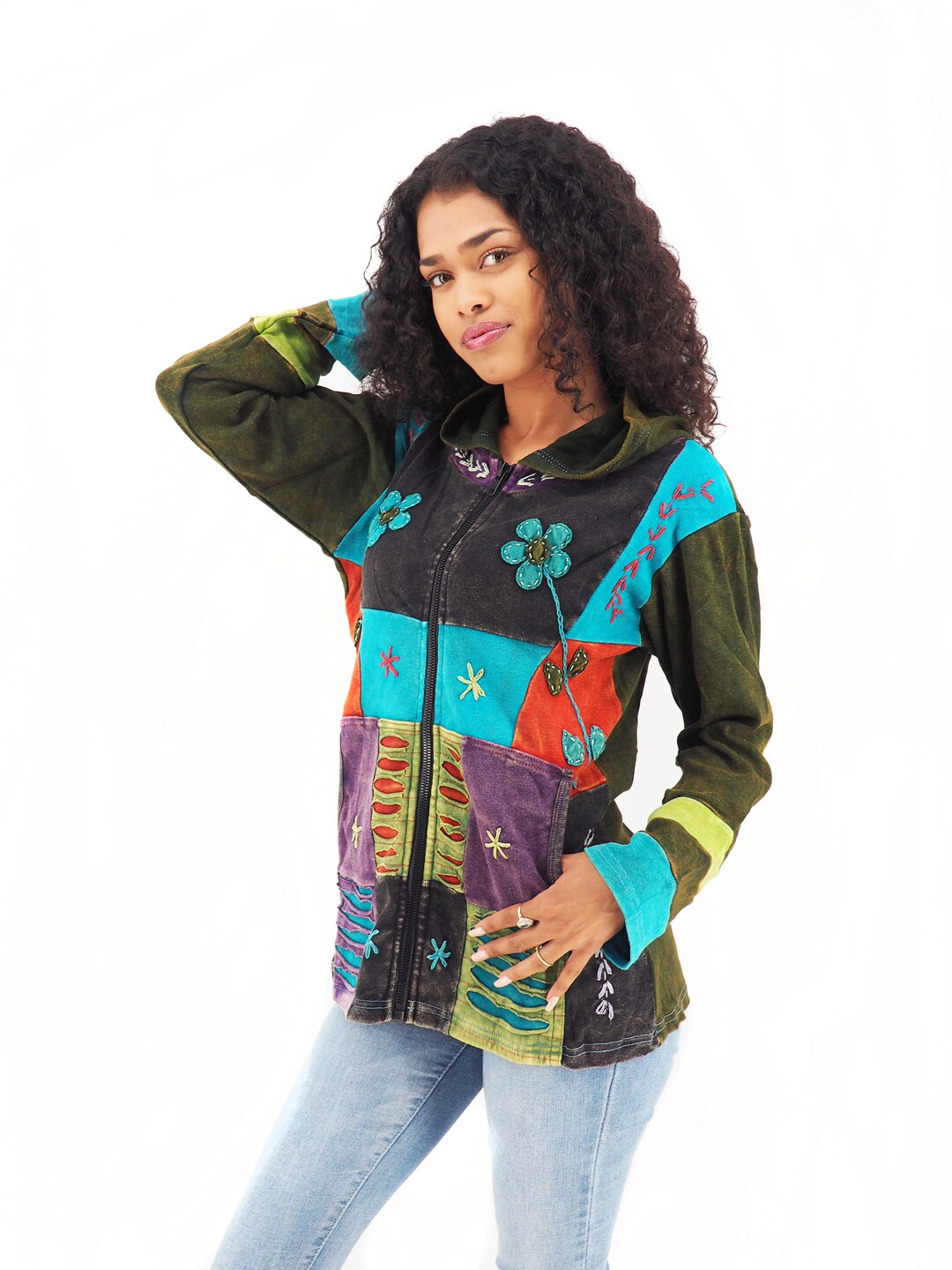 Handmade Patchwork Boho Hippie Hoodie 100% Pre-washed Cotton Fleece ...