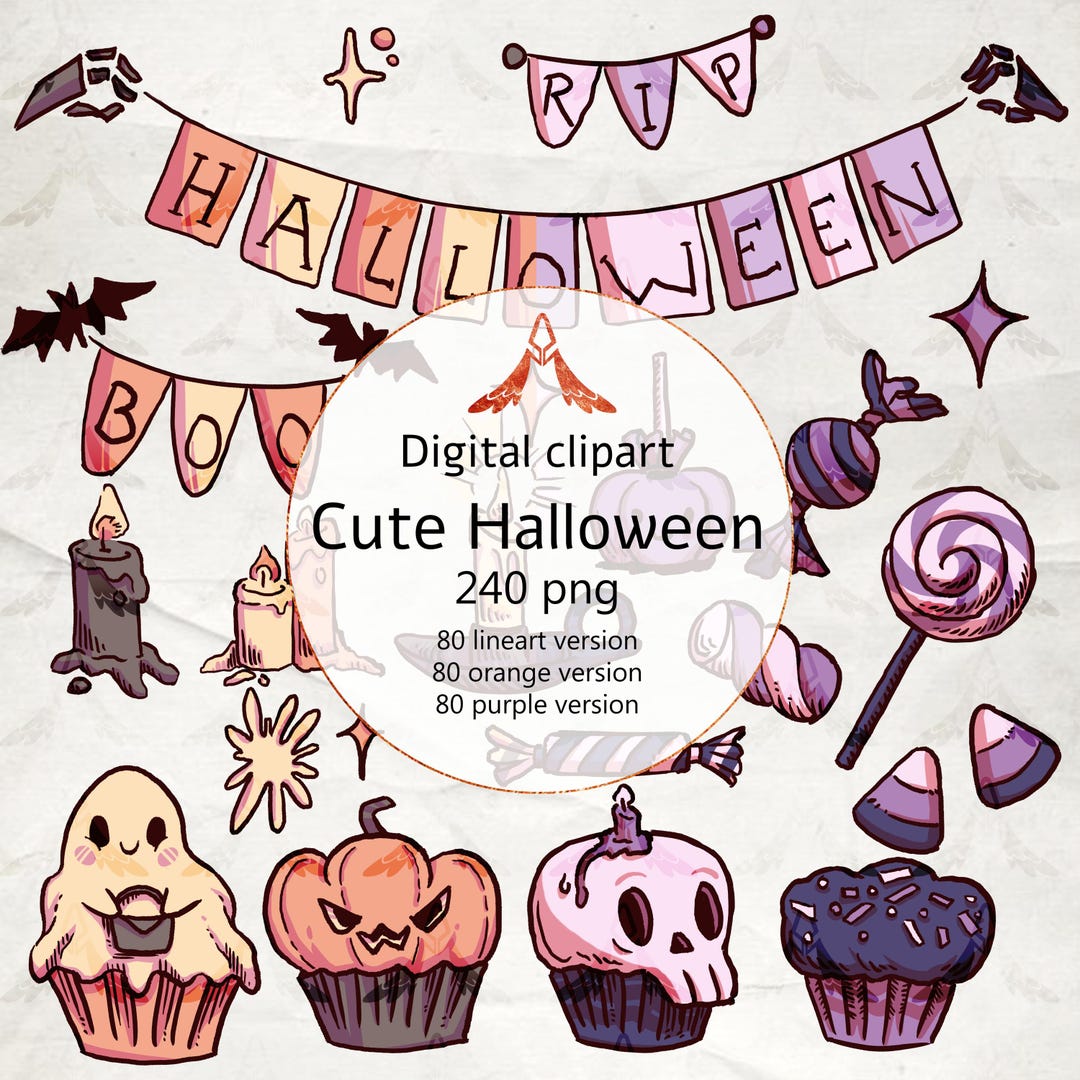 Cute Halloween Clipart Pack | Printable Hand Drawn Digital Cliparts for ...