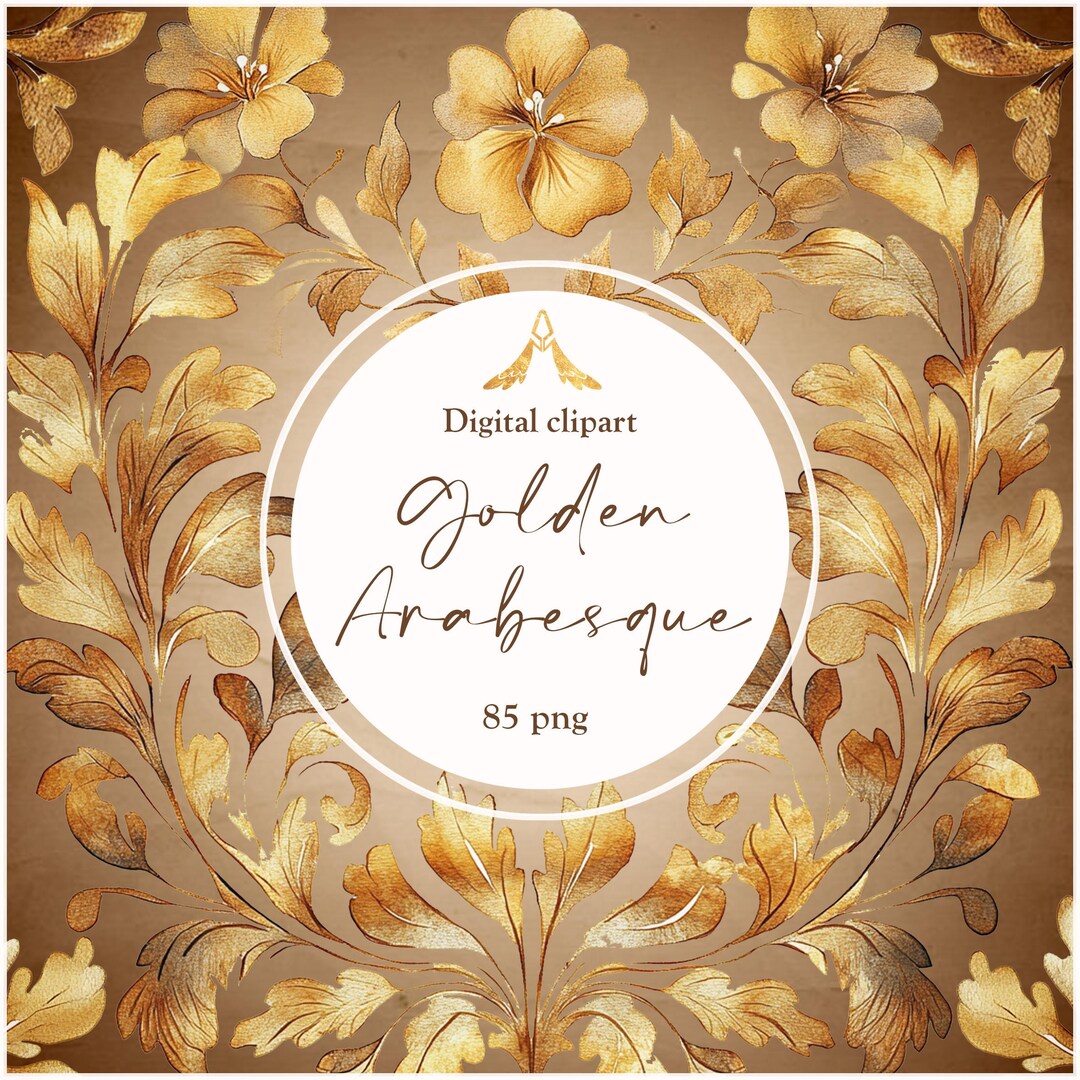Golden Arabesque Clipart Pack – Festive Holiday Illustrations for ...