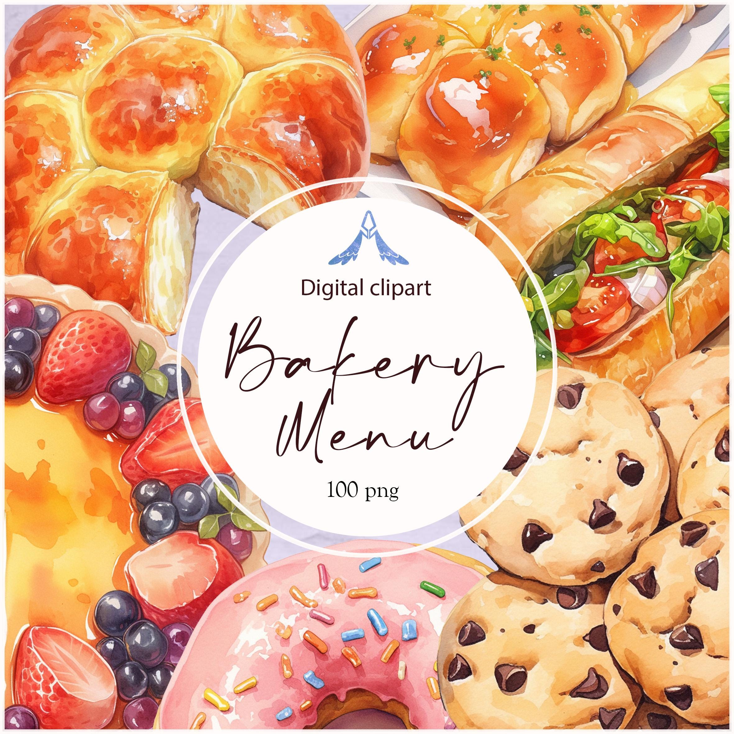Bakery Menu Clipart Pack | Cafe & Pastry Illustrations for Menus ...
