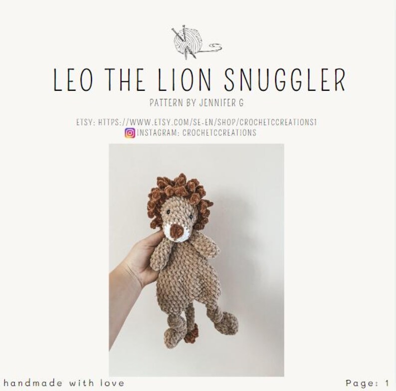 Crochet Pattern - Leo the Lion Snuggler - Etsy