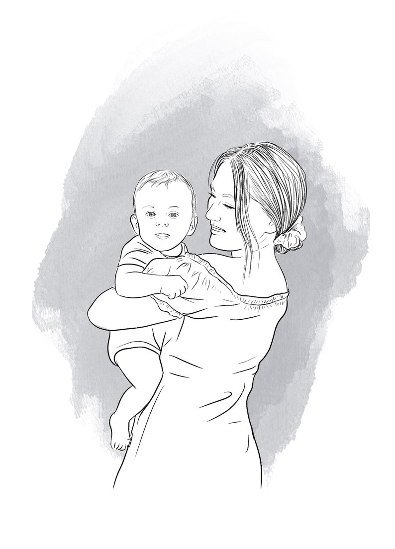 Custom Line Drawing, Family Portrait, New Parent Gift, Sketch From ...