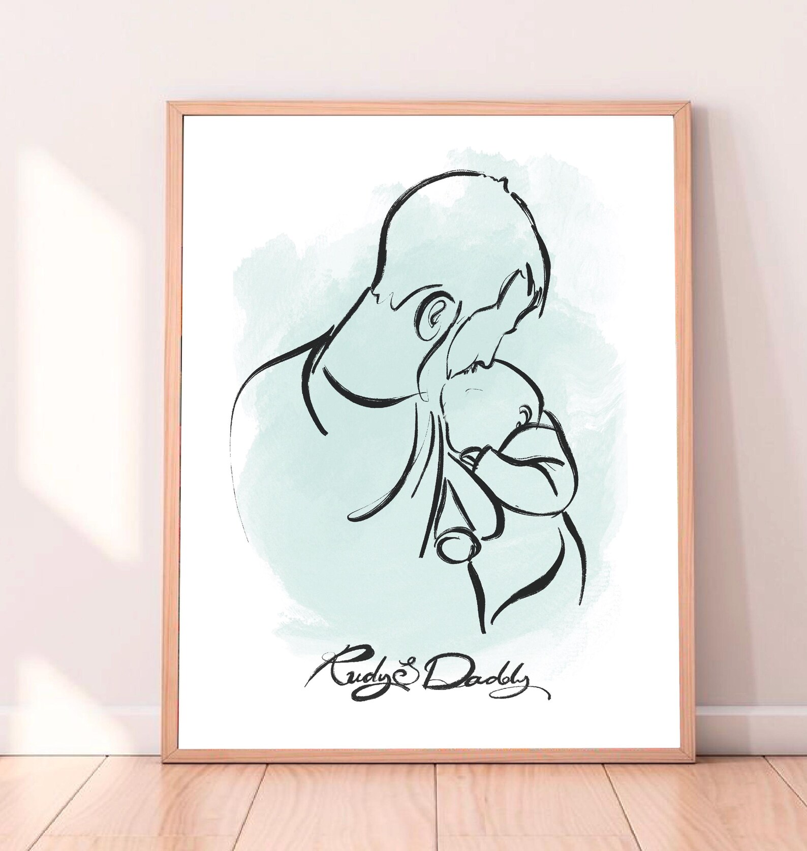 Daddy and Me Line Drawing, Digital Custom Couple Portrait, Detailed ...