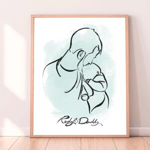 Daddy and Me Line Drawing, Digital Custom Couple Portrait, Detailed ...