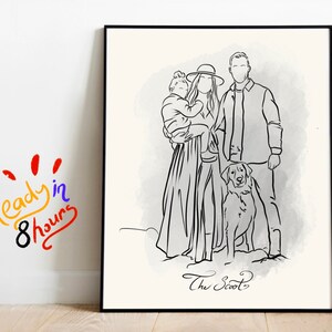 One Line Family Drawings, Linear Drawing Portrait Gift, Linear Family ...