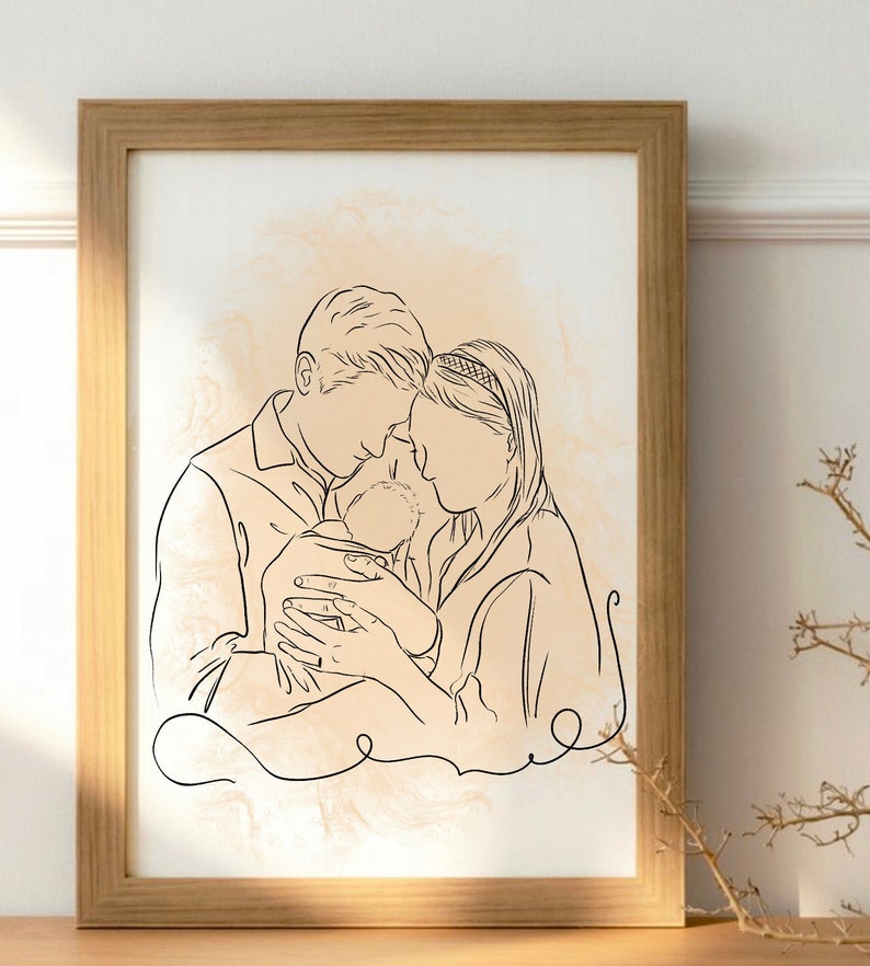 One Line Family Drawings Linear Drawing Portrait Gift Linear - Etsy