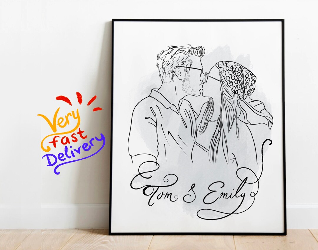 Linear Couple Drawing, Custom Couple Line Drawing, Engagement Gift ...