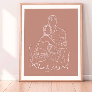 Daddy and Me Line Drawing, Digital Custom Couple Portrait, Detailed ...