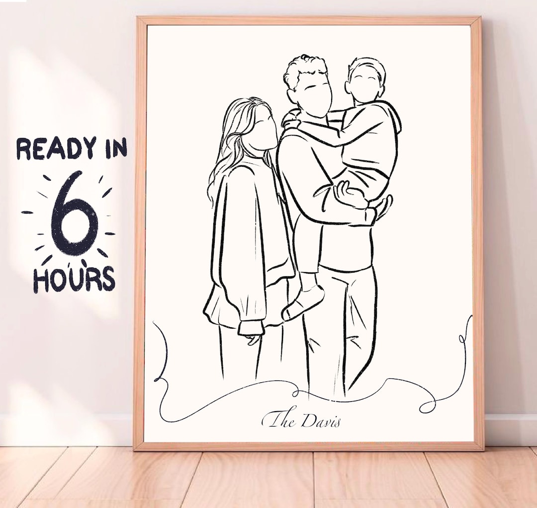 Custom Family Drawing From Photo, Custom Family Gift, One Line Drawing ...