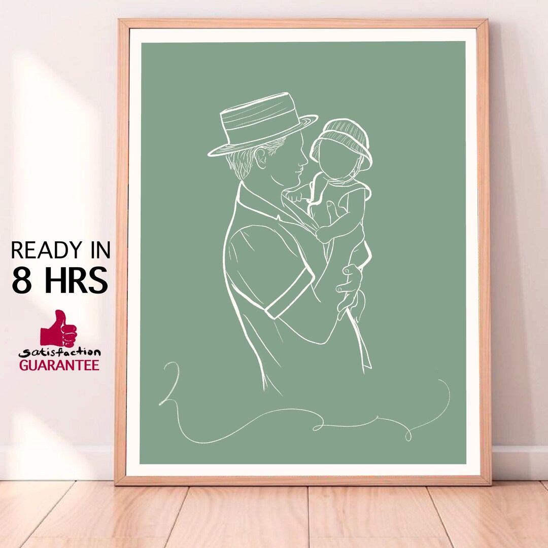 Daddy and Me Line Drawing, Digital Custom Couple Portrait, Detailed ...