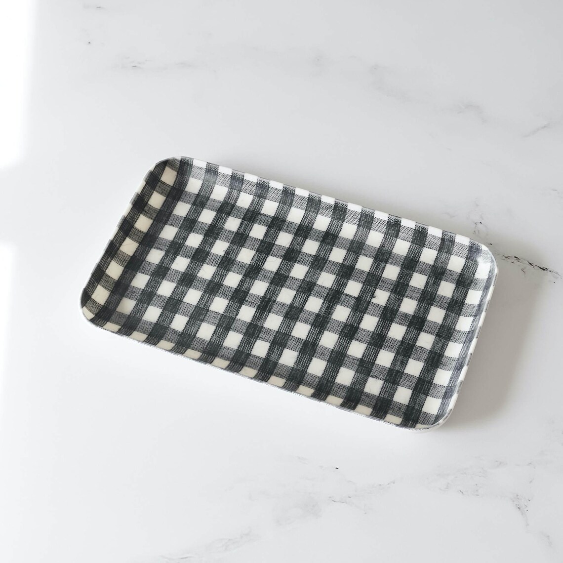 Dark Navy Gingham Check Linen Coated Tray - 2 Sizes | Fog Linen Work ...