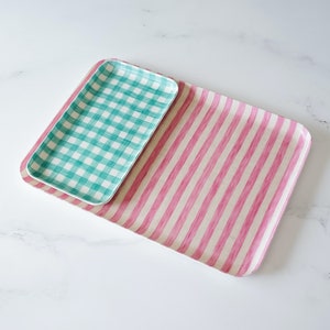 Pink Striped Linen Coated Tray - 2 Sizes | Fog Linen Work | Serving ...