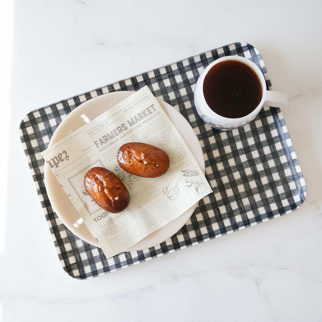 Dark Navy Gingham Check Linen Coated Tray - 2 Sizes | Fog Linen Work ...