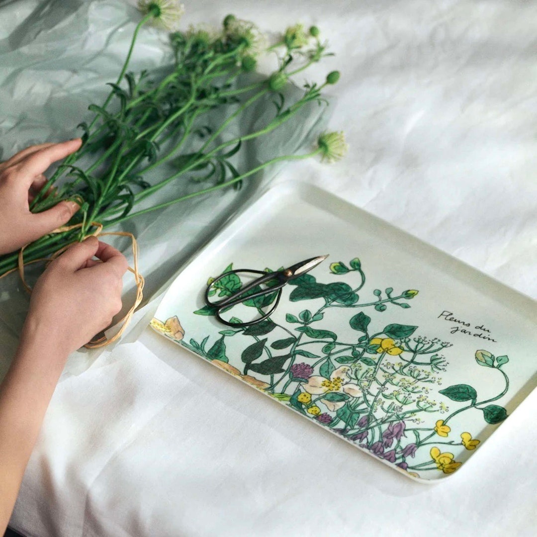 Fleur Linen Coated Tray - Medium | Fog Linen Work | Serving Tray | Food ...