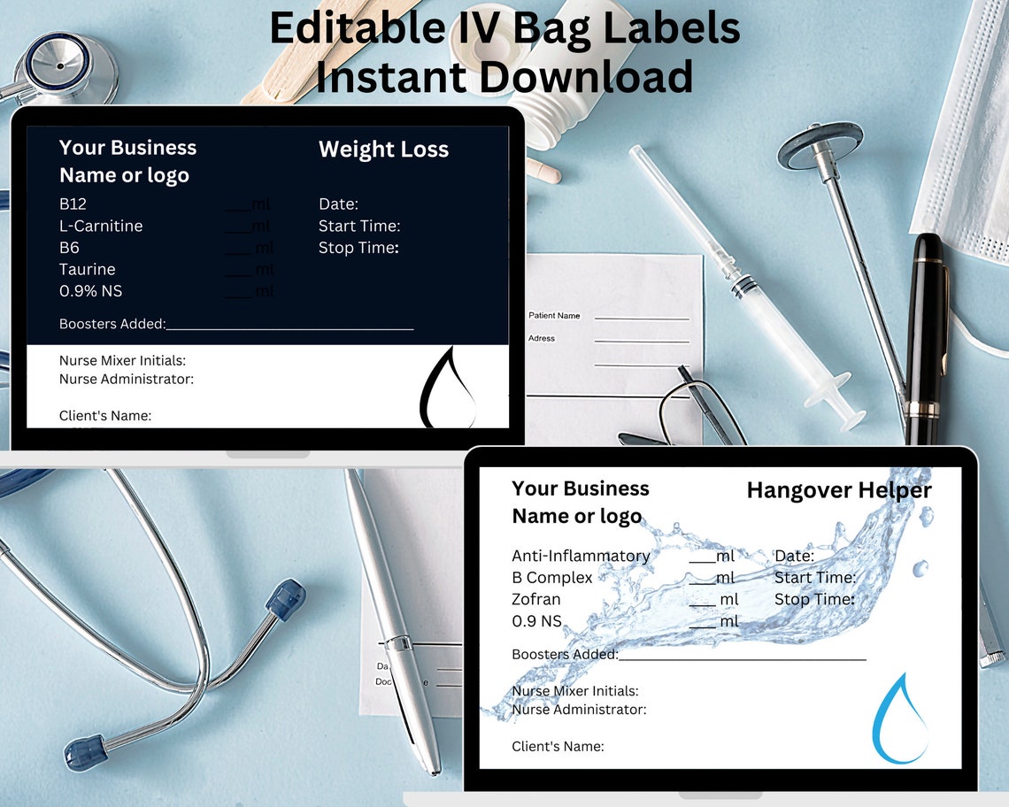 Editable IV Bag Labels, Printable IV Bag Labels, Editable Canva Labels ...