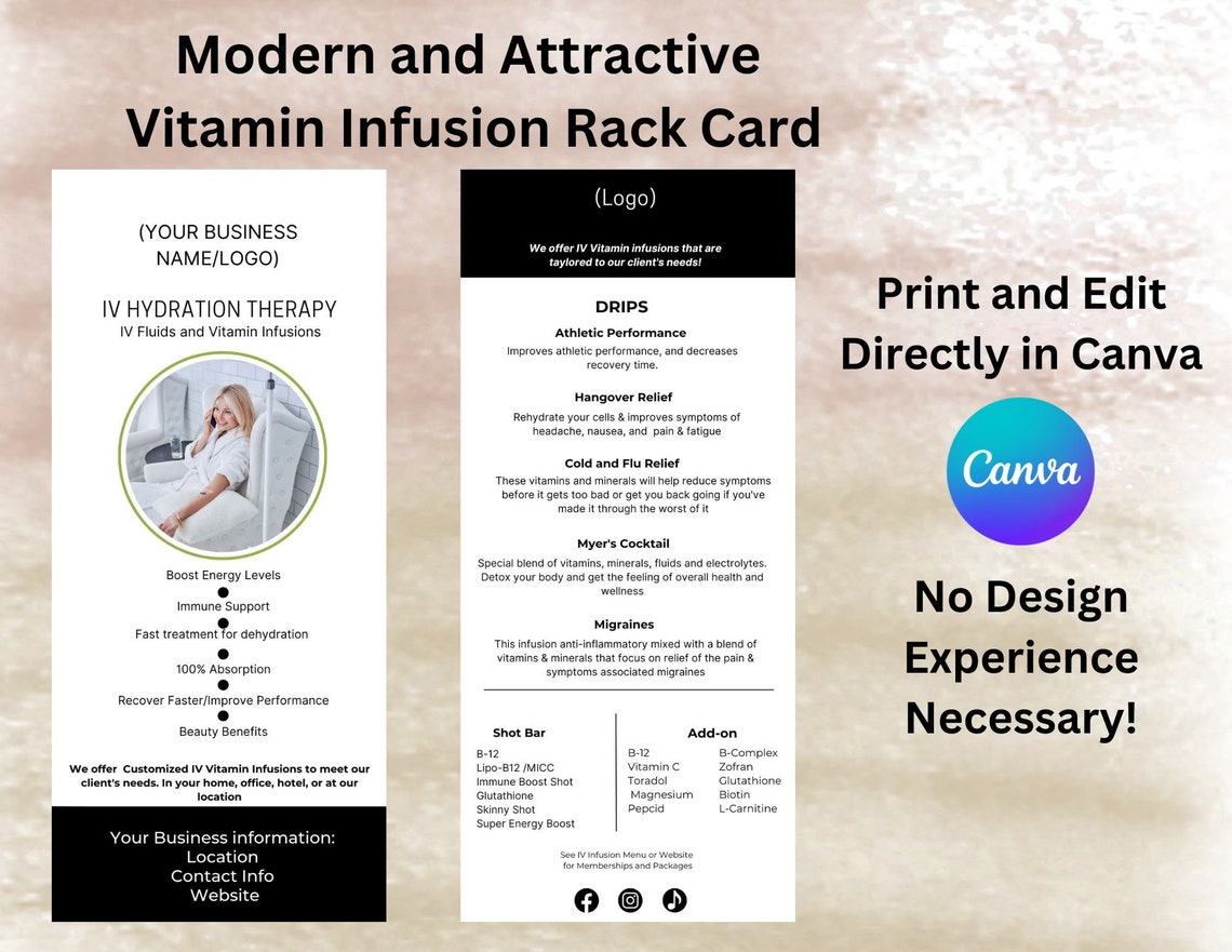 IV Hydration Therapy Rack Card: Customizable Canva Template (4x9) - Etsy