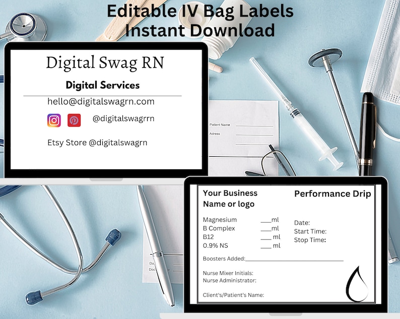 Editable IV Bag Labels, Printable IV Bag Labels, Editable Canva Labels ...